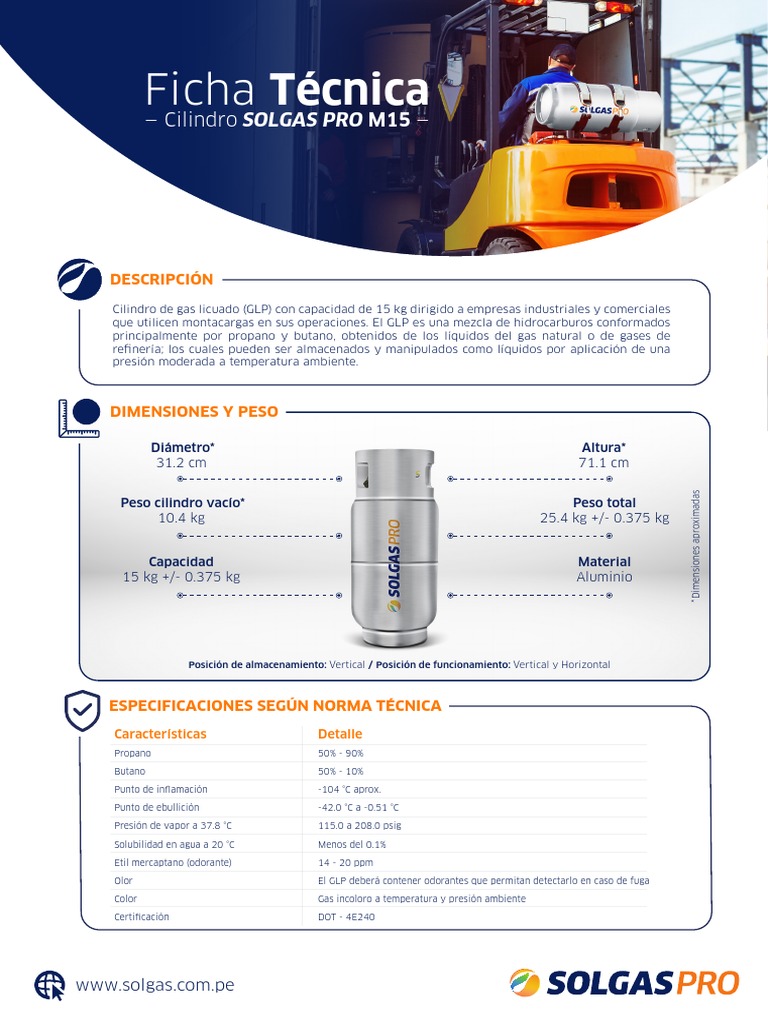Ficha Técnica SOLGAS PRO M15 | PDF | Gas de petróleo licuado | Propano