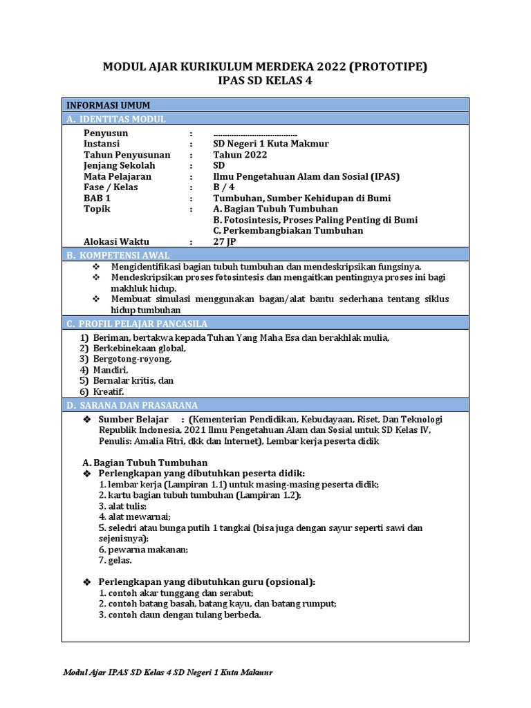 Lampiran Modul Ajar Ipas Bab 1 Kelas 4 | PDF