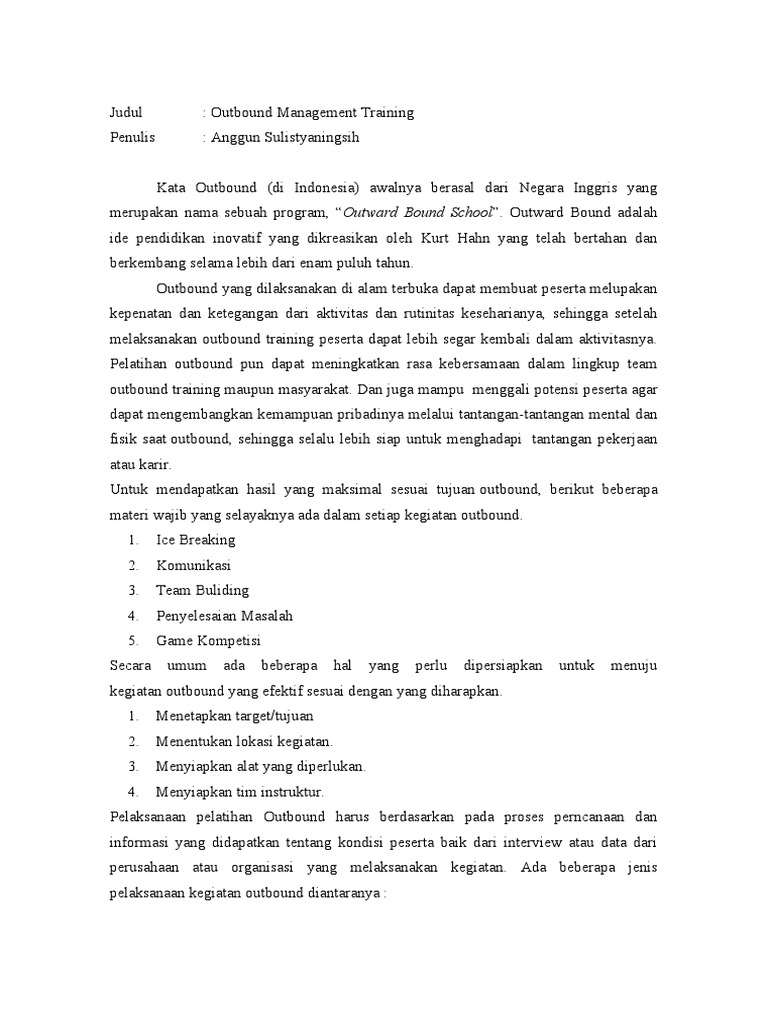 Resume Outbond Management Training | PDF | Karier & Perkembangan