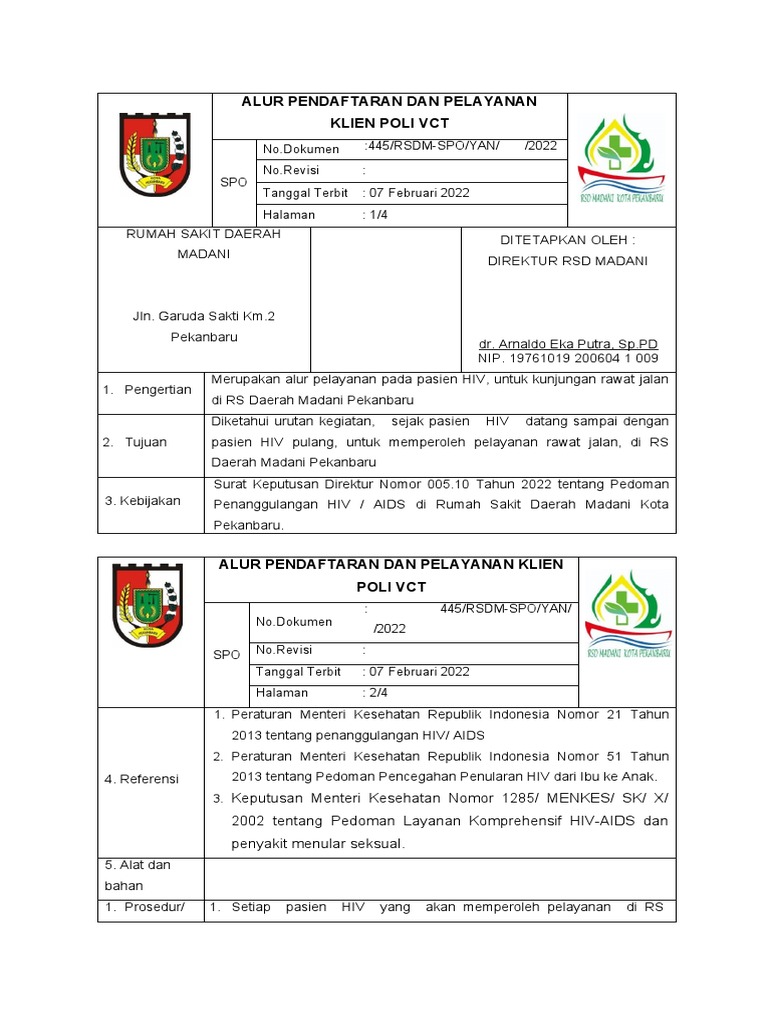 SPO Alur Pendaftaran Dan Pelayanan Klien Poli VCT | PDF