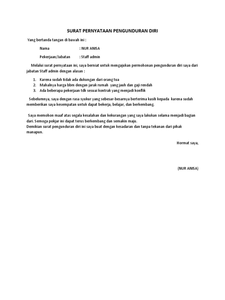 Surat Pernyataan Pengunduran Diri | PDF