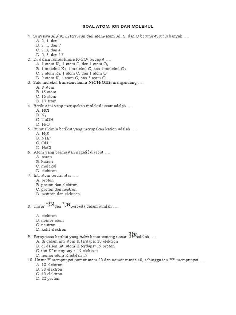 Soal Atom, Ion Dan Molekul | PDF