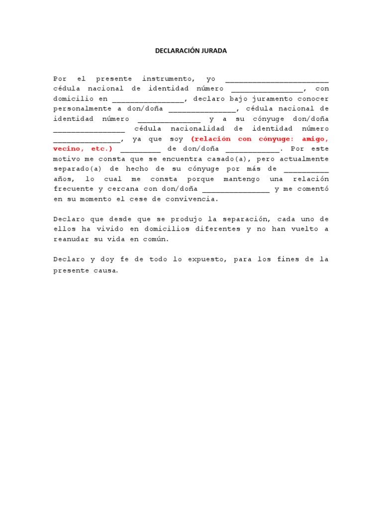 Declaración Jurada de Testigo | PDF Declaración Jurada de Testigo | PDF