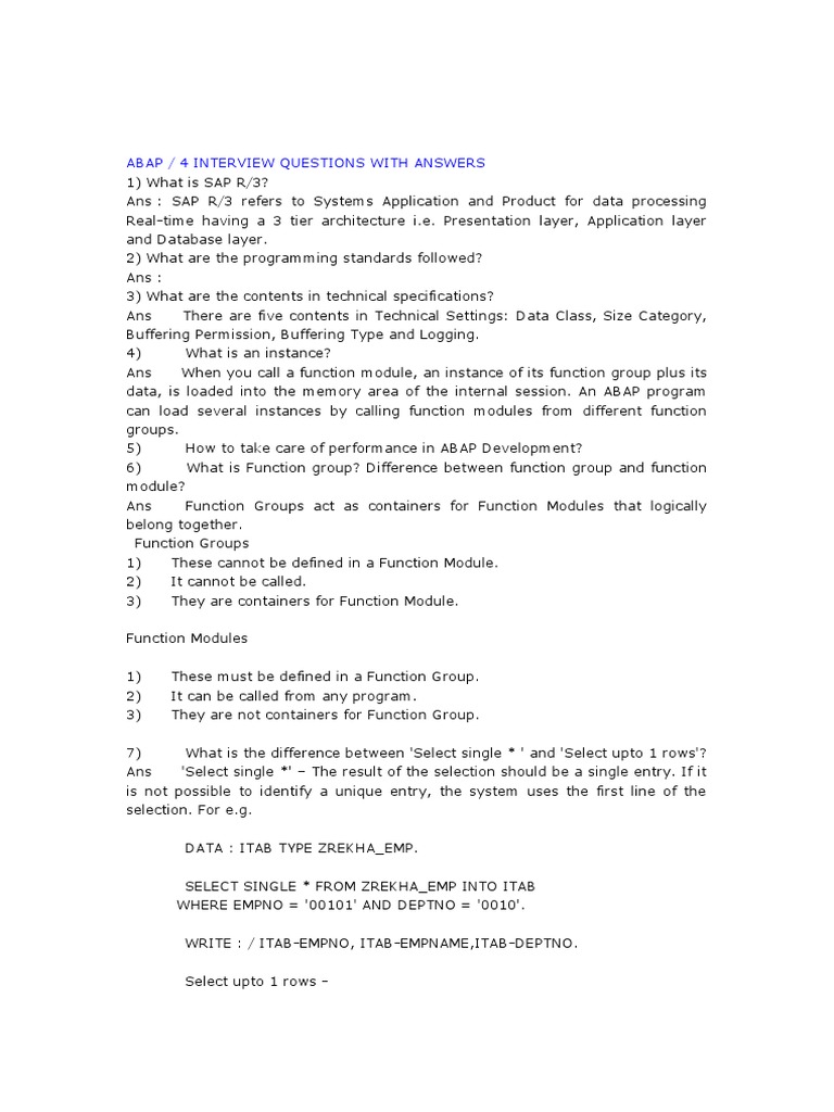 Abap Question Pdf Database Index Databases 