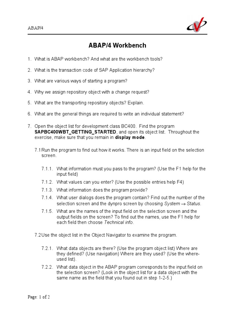 Abap Workbench Exe Pdf Computer Engineering Computer Science 9170