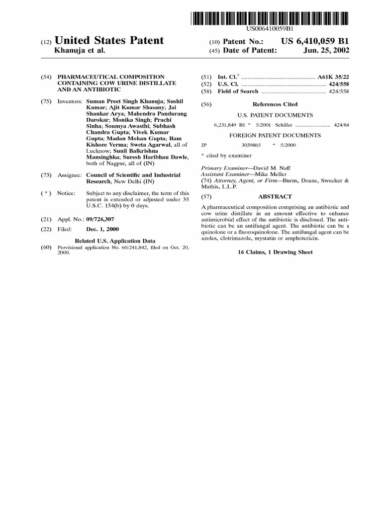 Cow Urine Patent | PDF | High Performance Liquid Chromatography | Bacteria