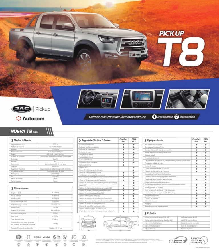Ficha Tecnica Jac Pick Up t8 2021 | PDF | Tracción en las cuatro ruedas | Transporte privado