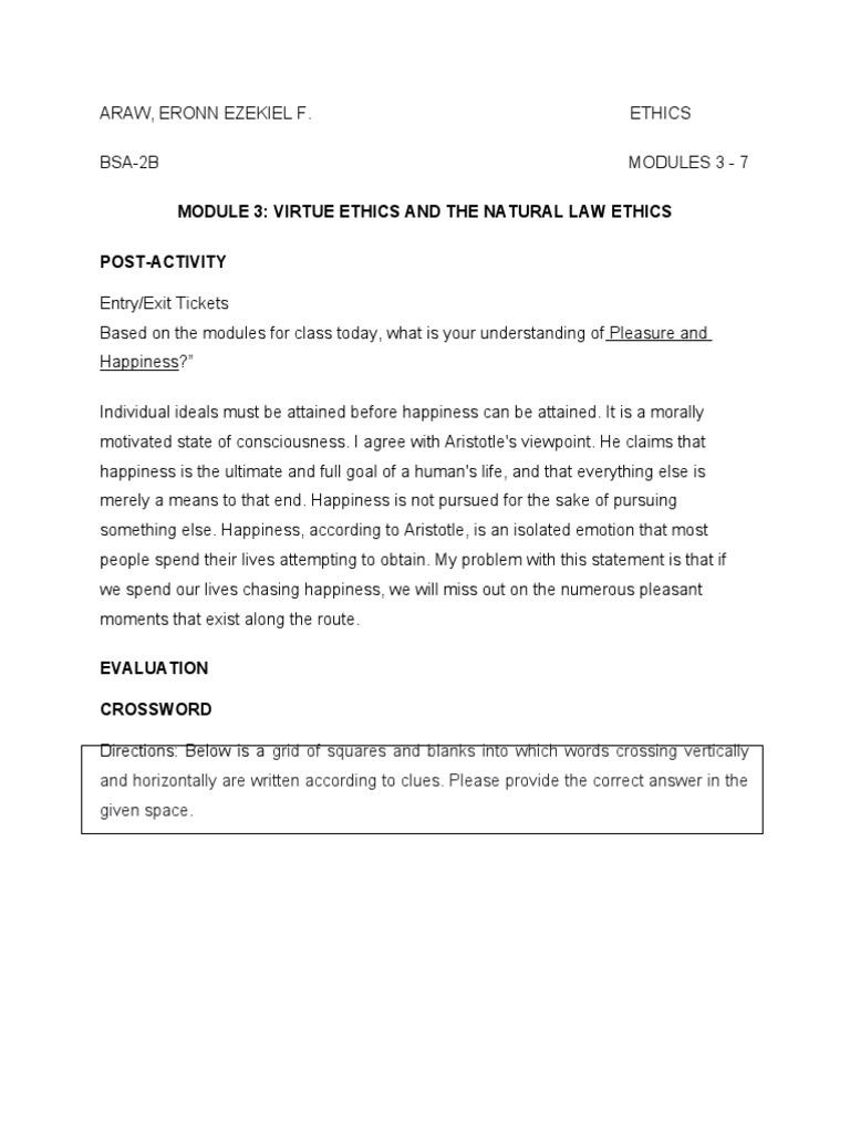 Araw, Eronn Ezekiel F. Module 3 7 | PDF | Morality | Happiness