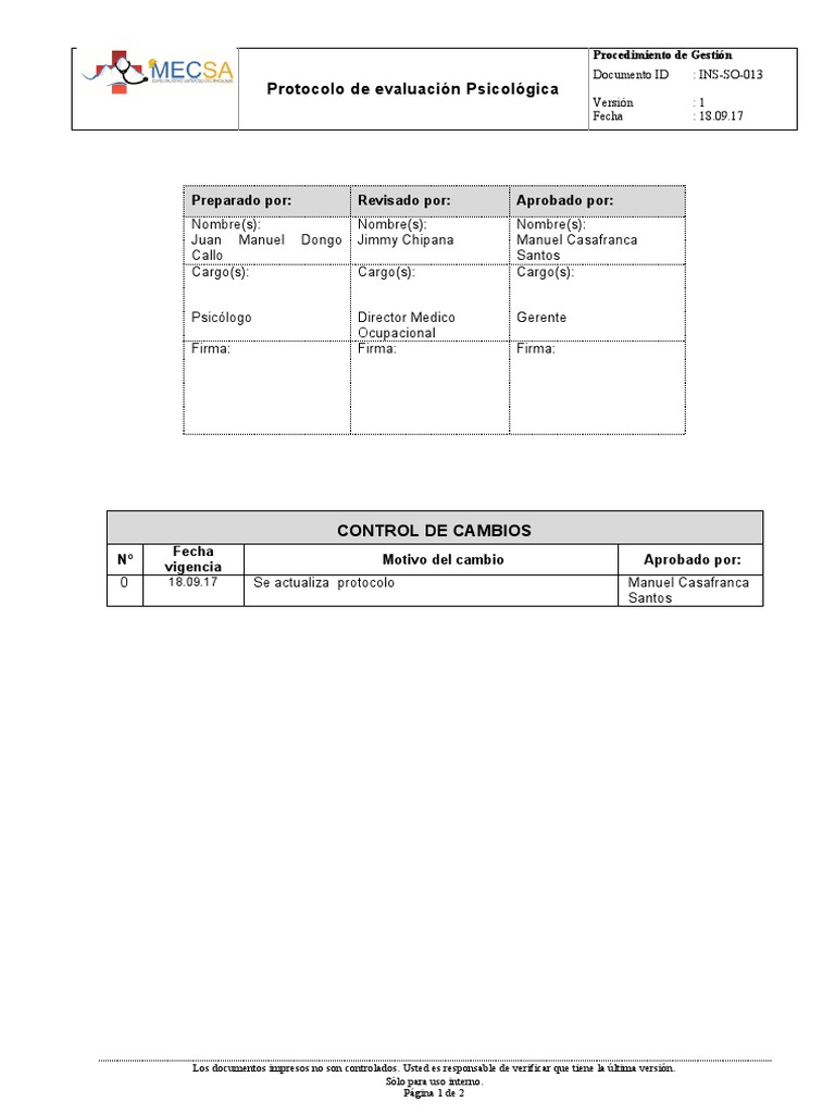 Protocolo de Evaluación Psicológica | PDF
