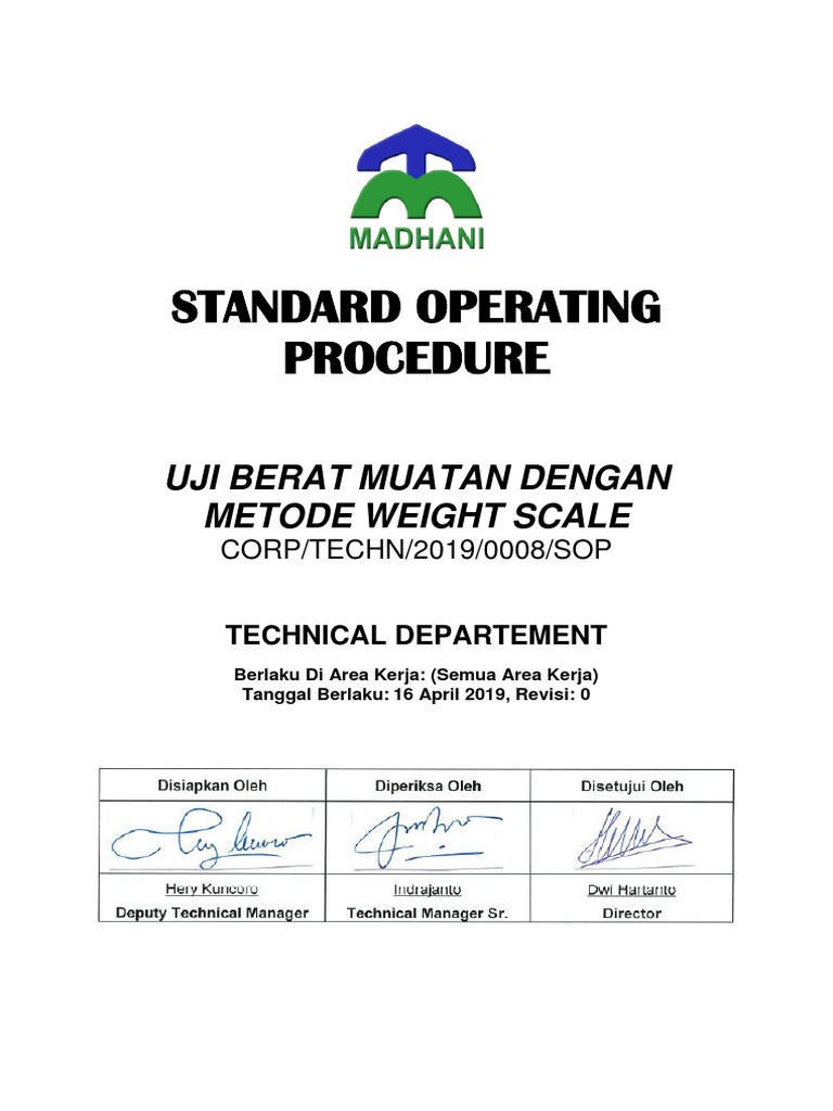 CORP TECHN 2019 0008 SOP Uji Berat Muatan Dengan Metode Weight Scale ...