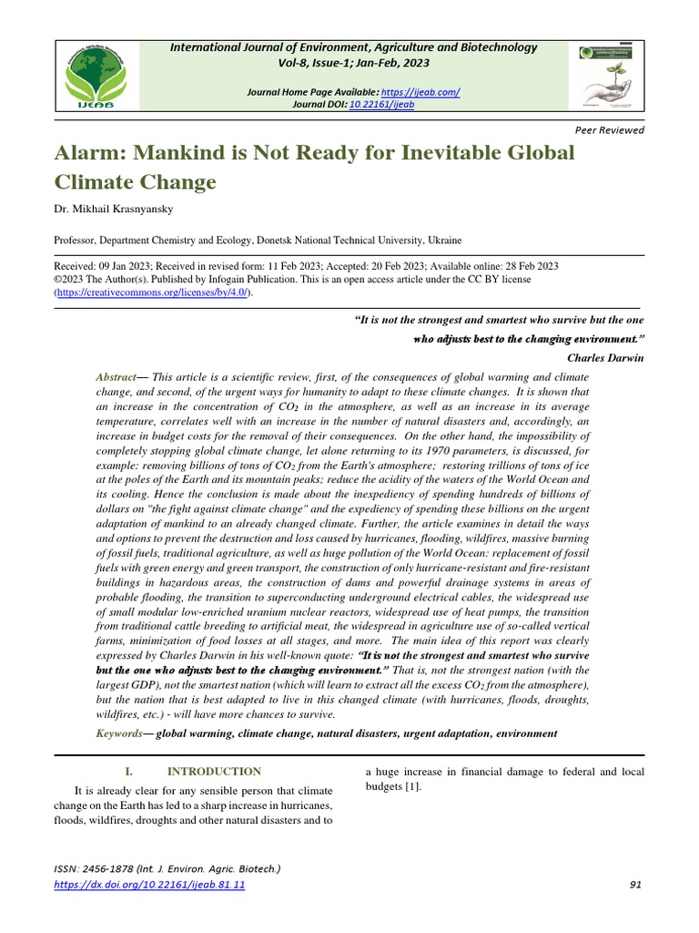 Alarm: Mankind Is Not Ready For Inevitable Global Climate Change | PDF ...