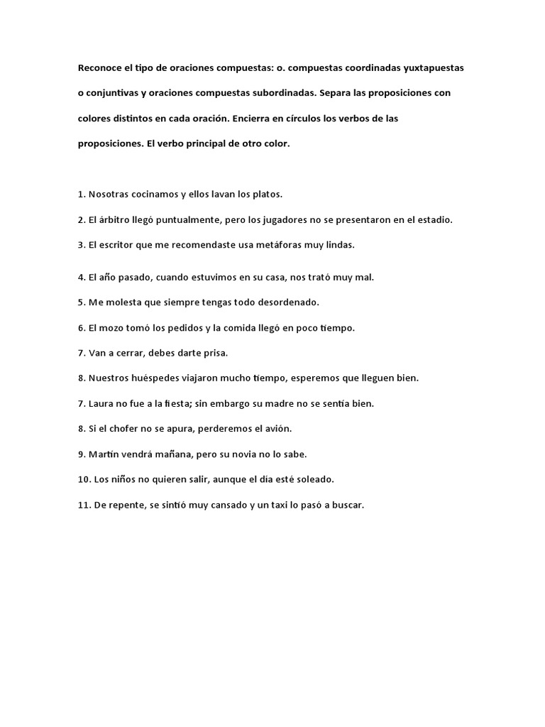 Tipos de Oraciones PR CTICA UPN | PDF