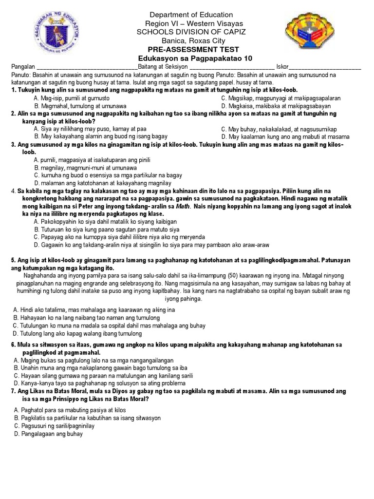PRE-TEST IN EsP 10 | PDF