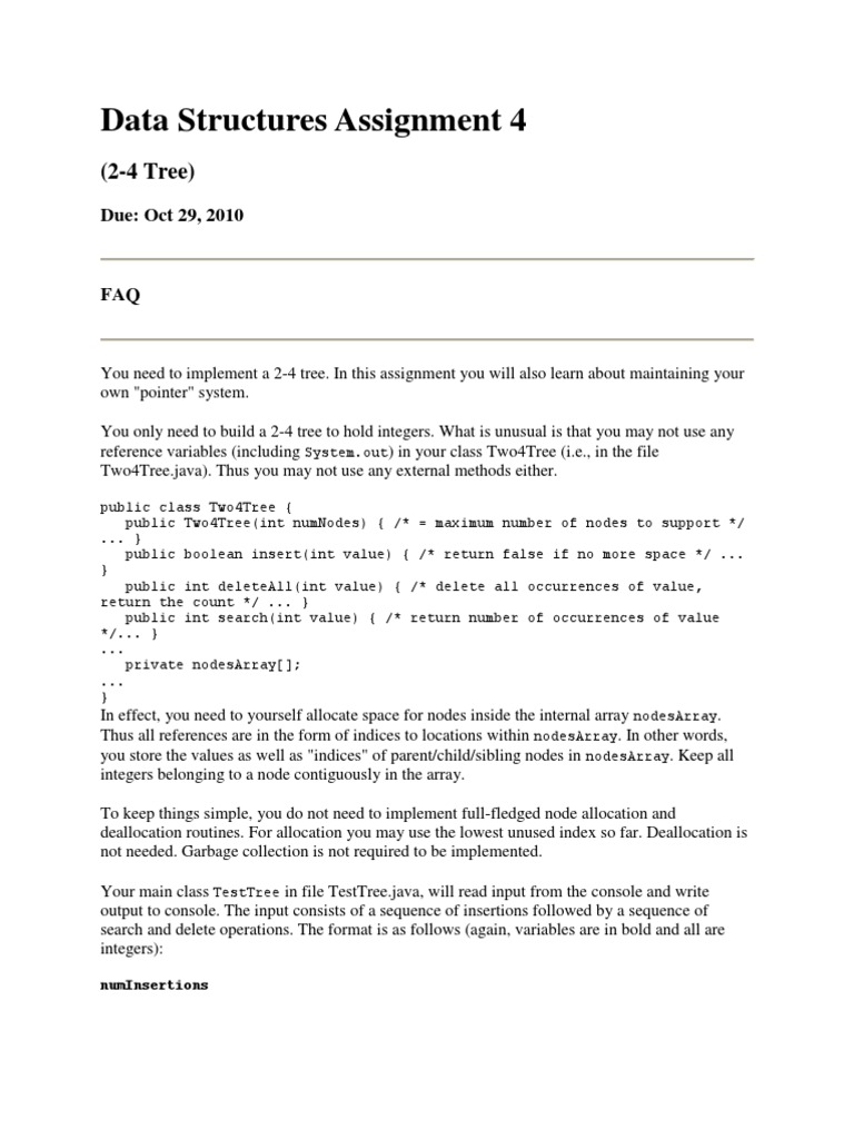 Data Structures Assignment 4 Pdf Array Data Structure Integer 7077