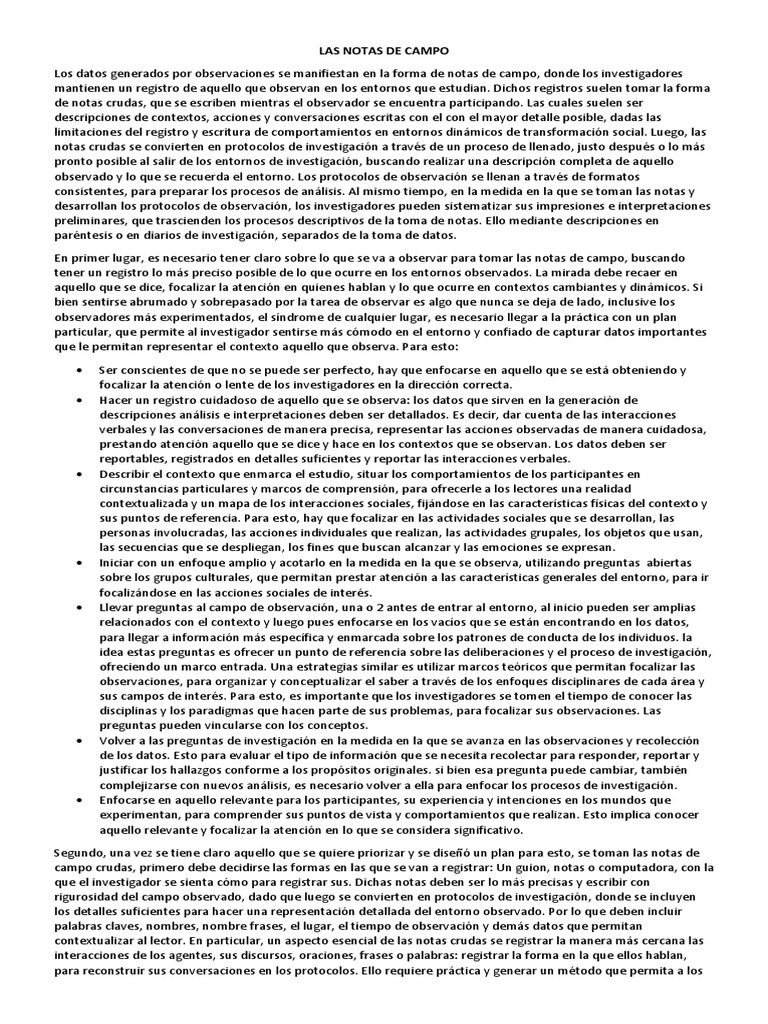 Ejemplos y Guía de Notas de Campo | PDF | Experiencia | Comportamiento