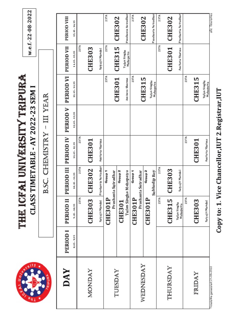 Class Timetable - BSC Chemistry 3rd Year | PDF