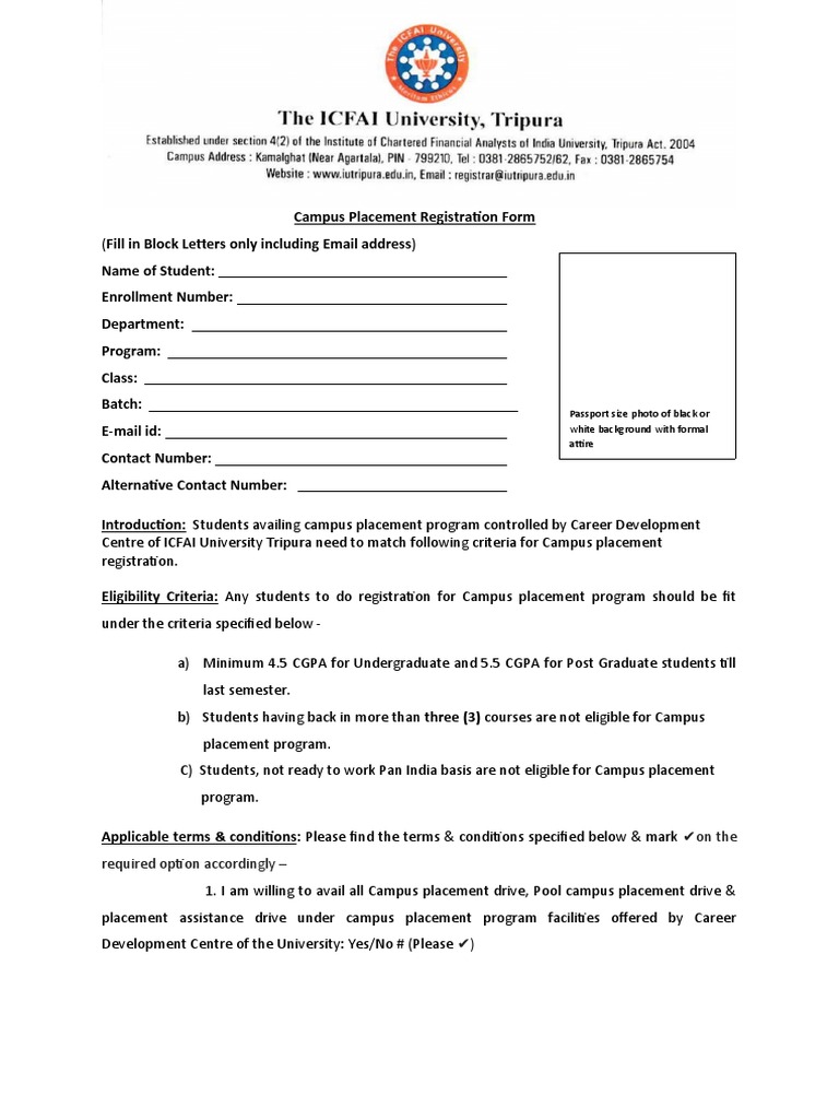 Placement Registration Form-Amended Version For 2022-23 | PDF