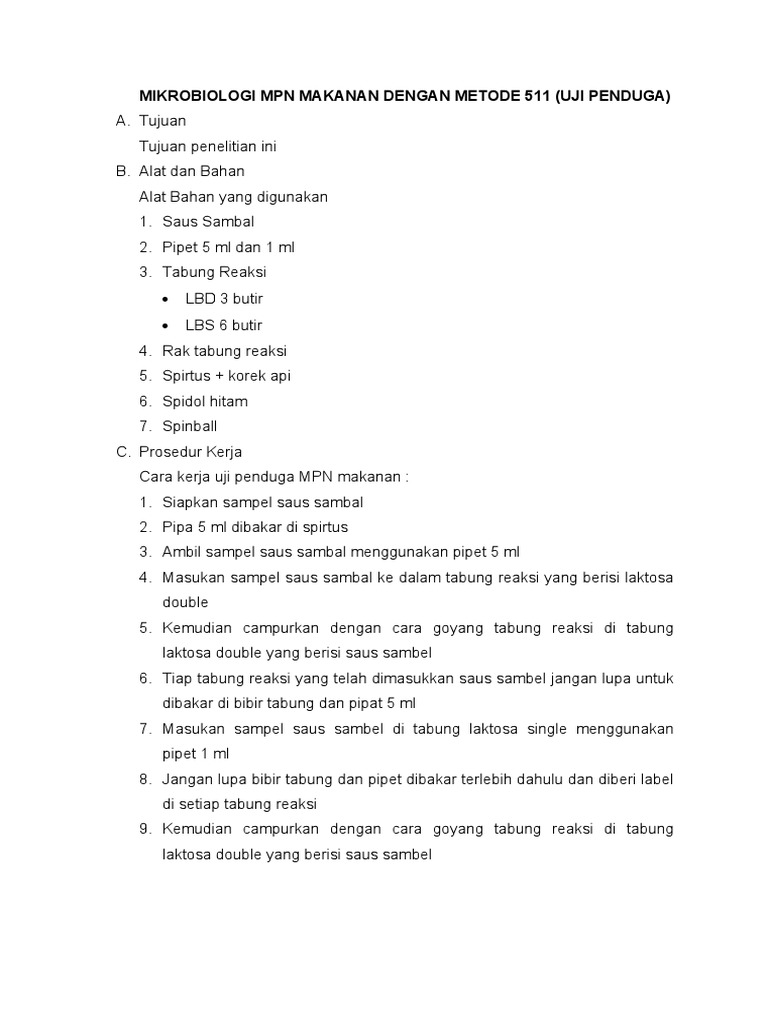 Uji MPN Coliform pada Makanan | PDF
