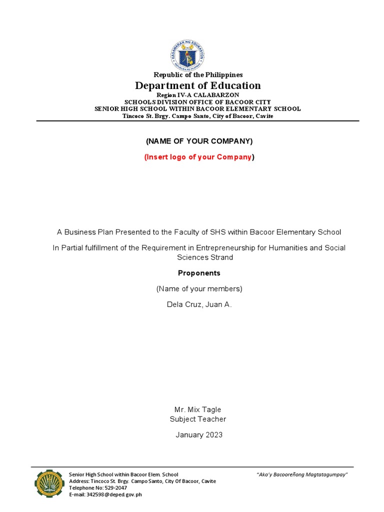 BUSINESS PLAN - SHS Within BES | PDF | Waiting Staff | Net Income