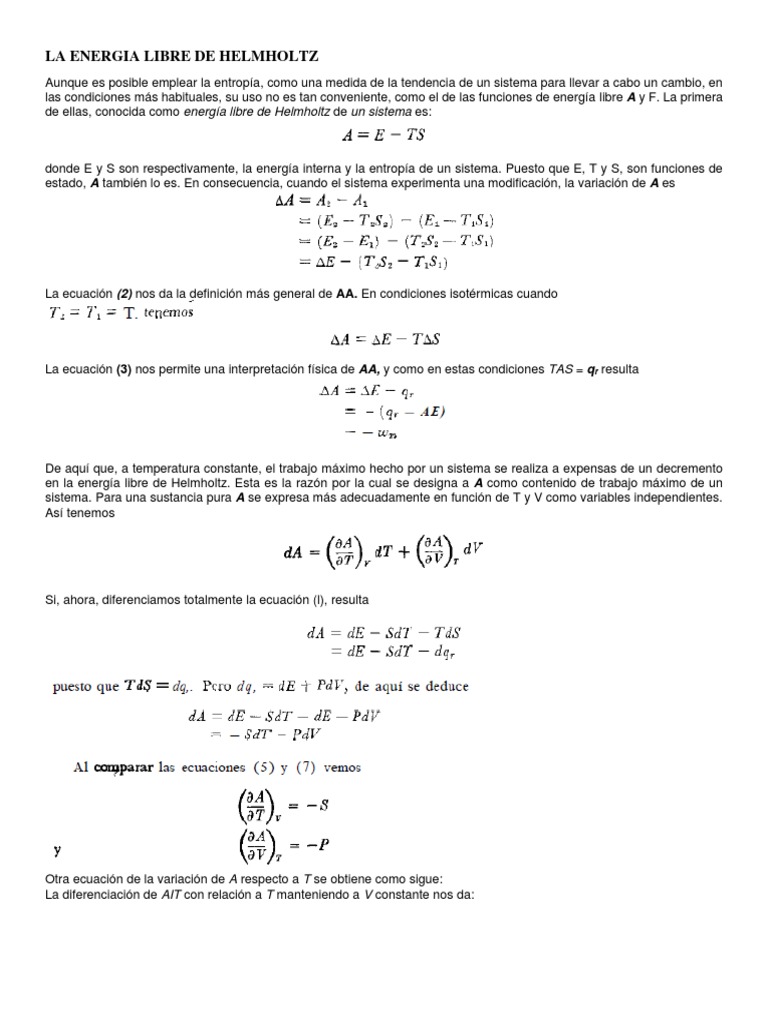 La Energia Libre de Helmholtz | PDF | Energía libre de Gibbs | Temperatura