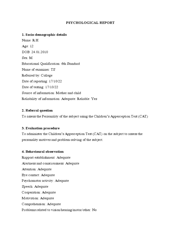 Children Apperception Test | PDF | Id | Psychology