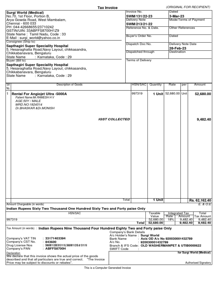 Tax Invoice for Medical Equipment Rental | PDF | Invoice | Public Finance