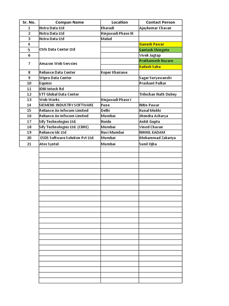 Data Center Contact List | PDF | Telecommunications | Information Retrieval
