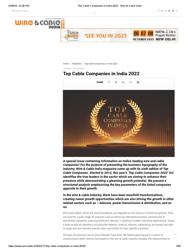 Top Cable Companies in India 2022 - Wire & Cable India | PDF ...