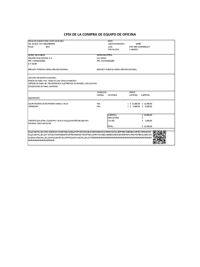 Cfdi de La Compra de Equipo de Oficina | PDF | Mercado de divisas | Moneda