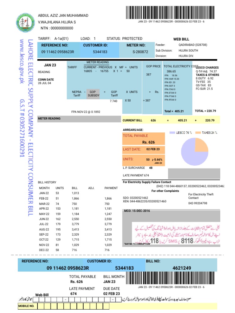 LESCO - Web Bill January | PDF | Economies | Payments