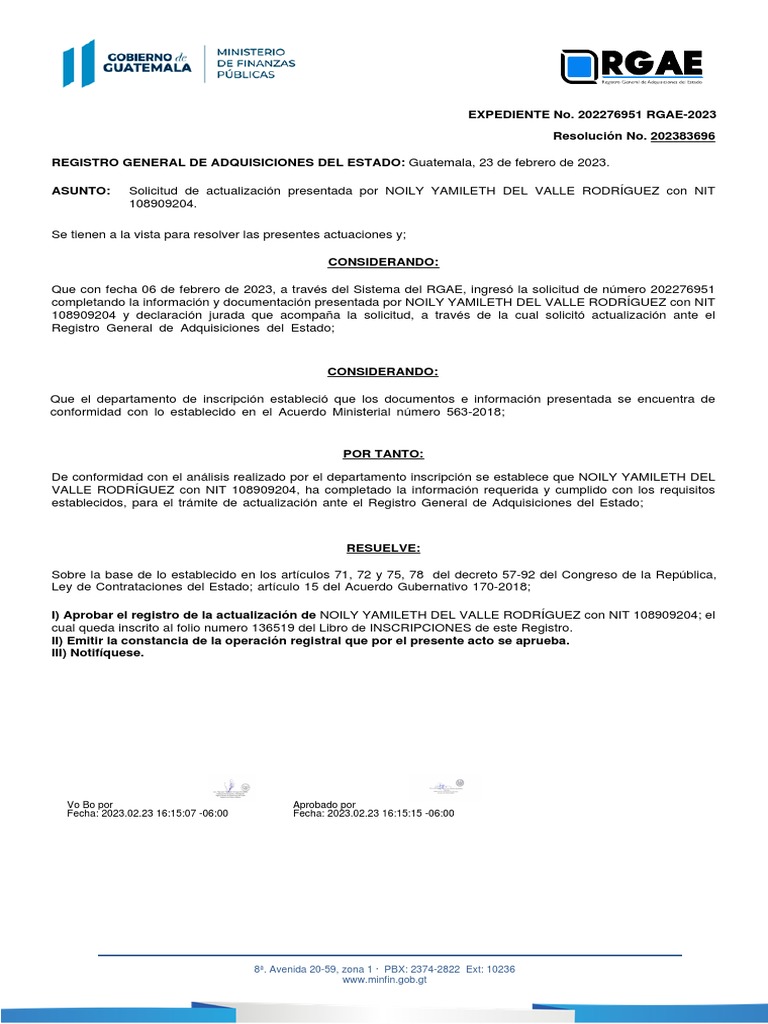 Resolucion de Aprobacion RGAE 2023 | PDF