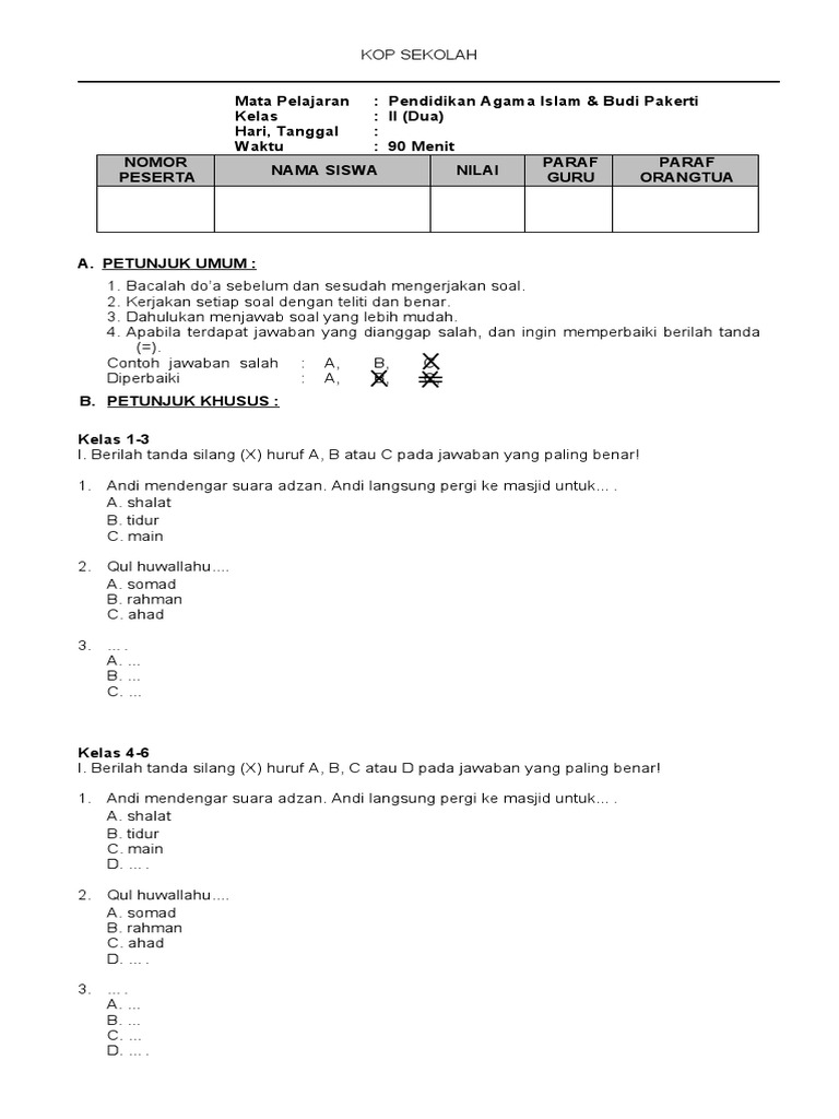 Contoh Penulisan Soal Pai | PDF