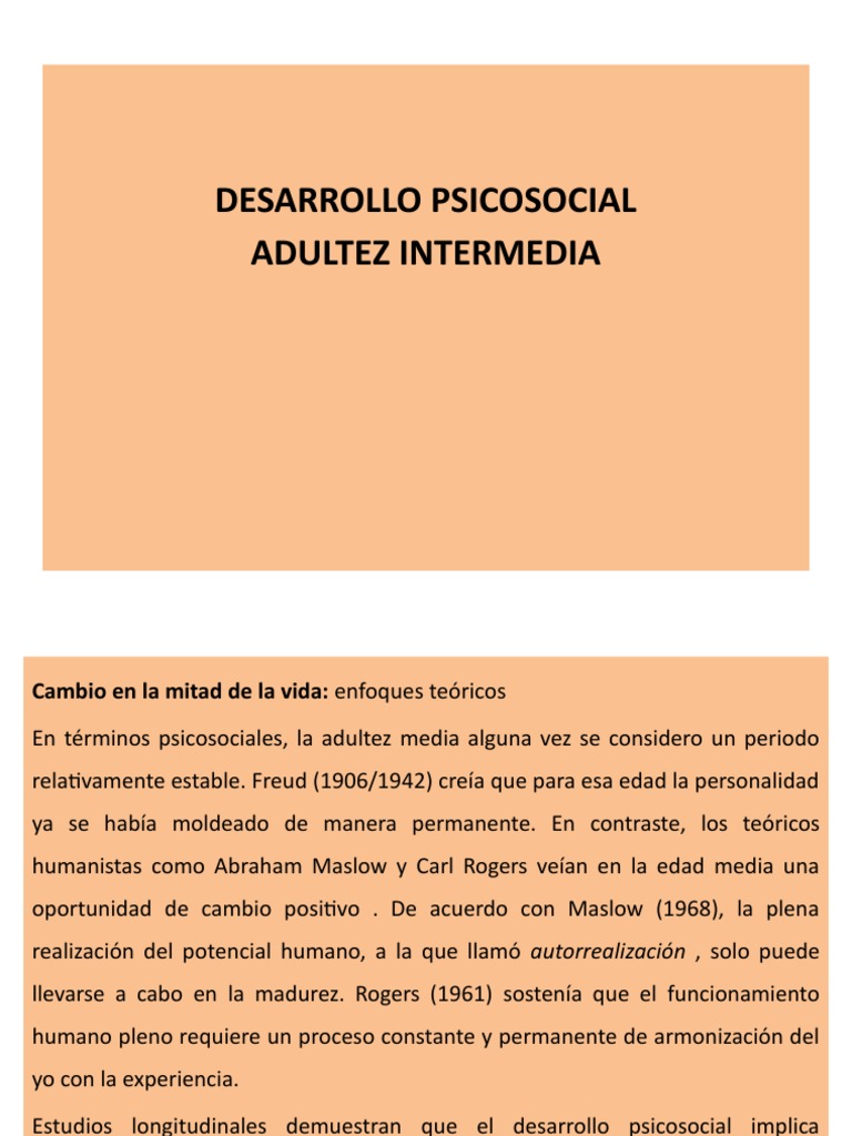 Desarrollo Psicosocial Adultez Intermedia | PDF | Adultos | Bienestar