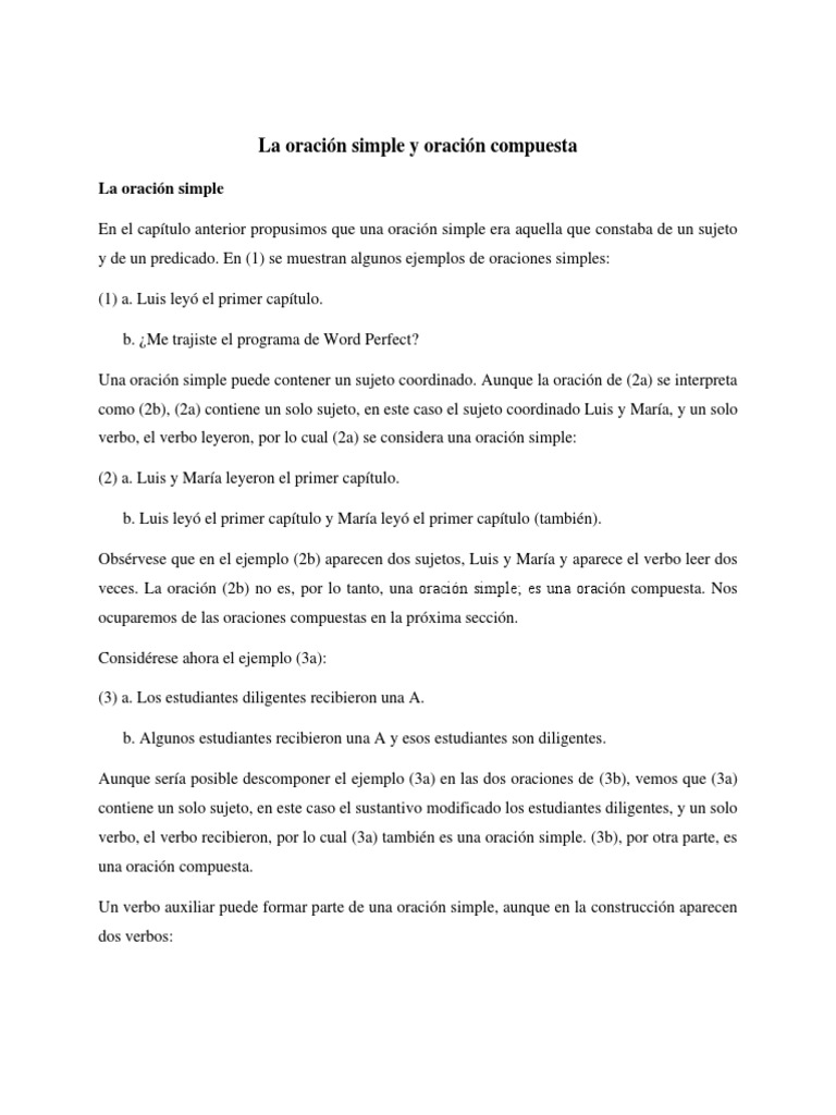 Oraciones Simples y Compuestas en Español | PDF | Oración (Lingüística ...
