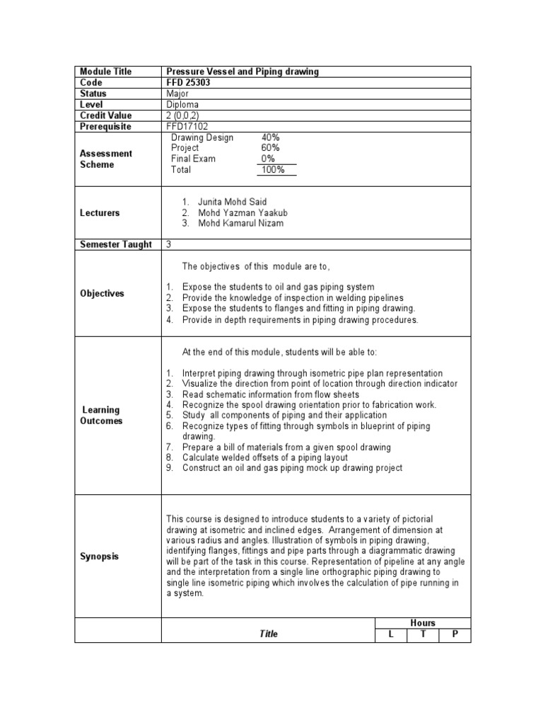 FFD 25303 Piping DWG Course Otline | PDF | Pipe (Fluid Conveyance ...