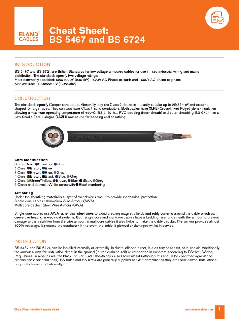 Cheat Sheet Bs 5467 and Bs 6724 | PDF | Materials Science | Wire
