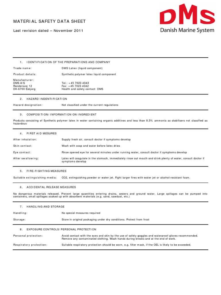 Dms Latex - Msds | PDF | Safety | Materials