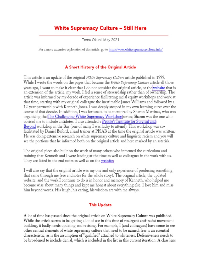 Understanding White Supremacy Culture | PDF | Perfectionism (Psychology ...
