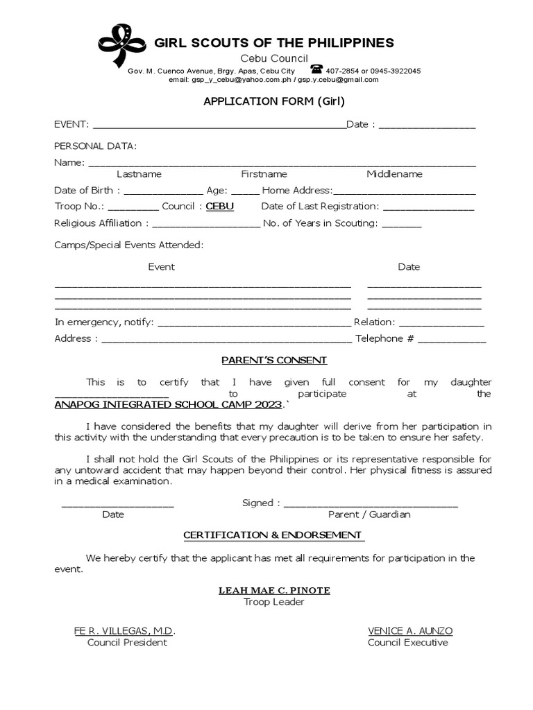 Application-Form - GIRLS | PDF | Self-Improvement | Wellness