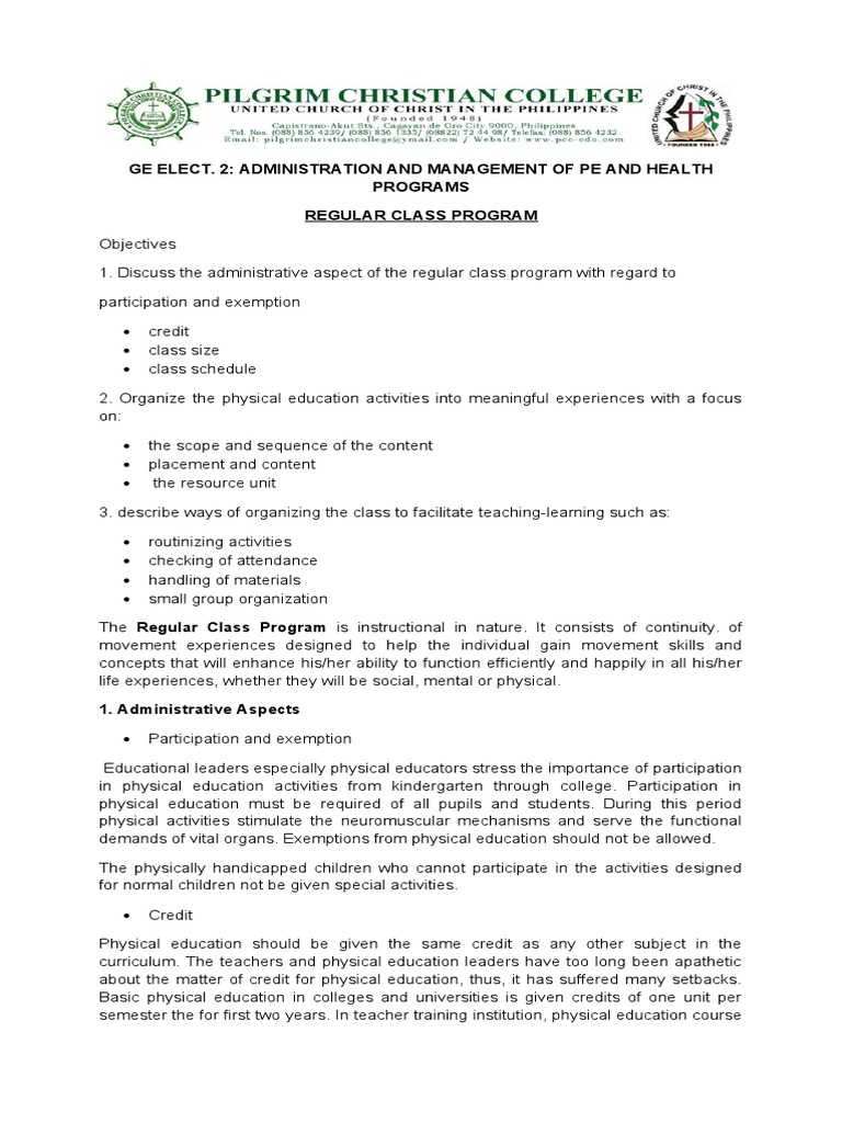 Regular Class Program Topic Outline | PDF | Physical Education | Curriculum