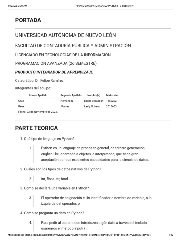PIAPROGRAMACIONAVANZADA - Ipynb - Colaboratory | PDF | Python (lenguaje ...
