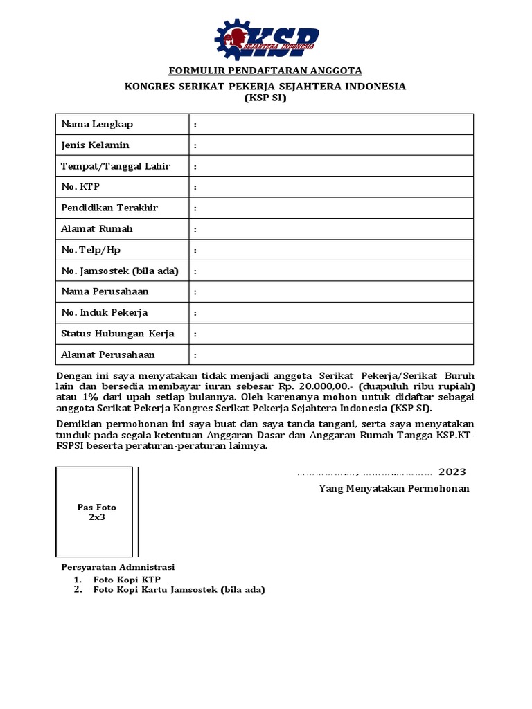 Formulir Pendaftaran Anggota | PDF