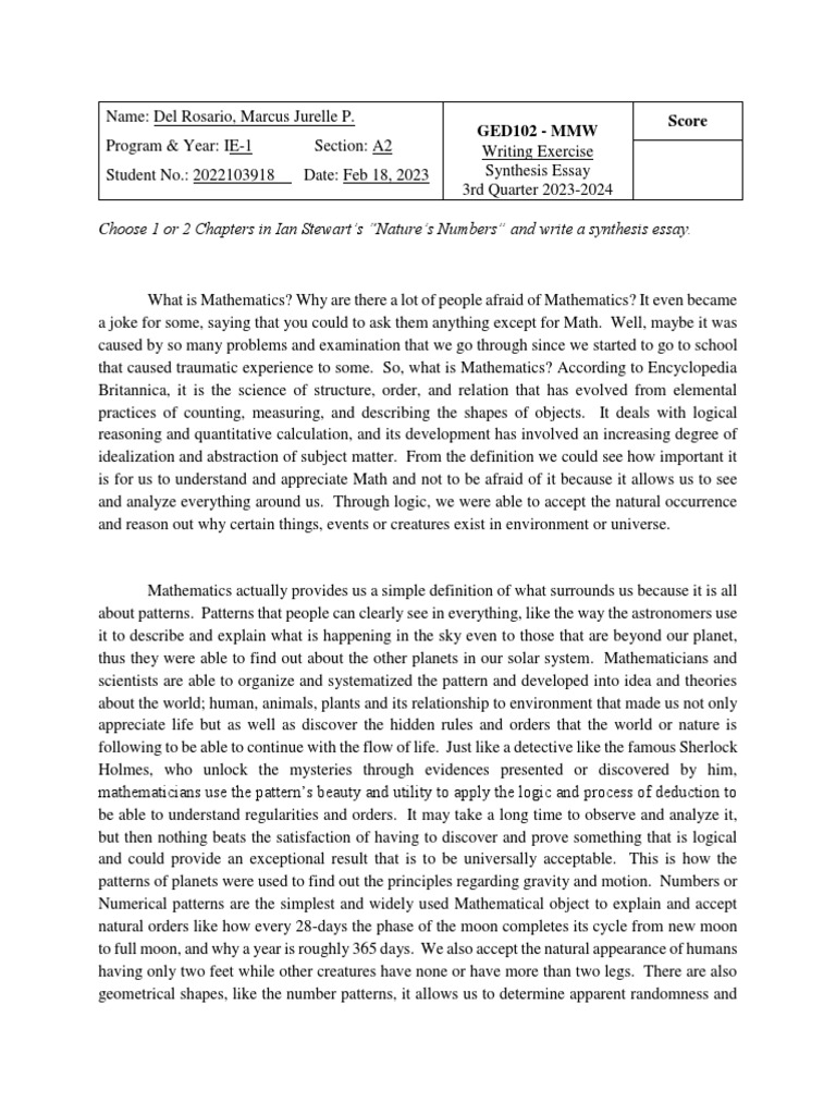 Nature's Numbers Synthesis Essay | PDF | Mathematics | Pattern