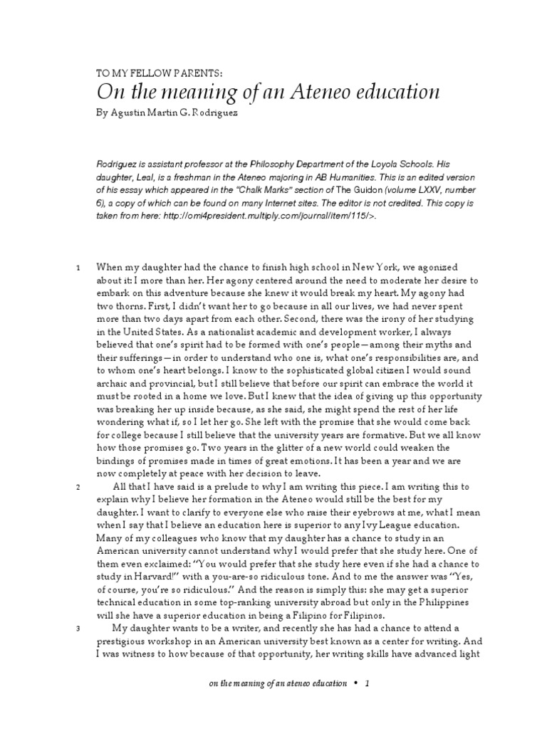 5 On The Meaning of An Ateneo Education - Agustin Rodriguez | PDF