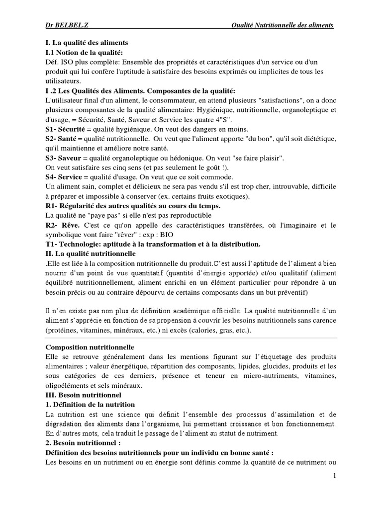 Qualité Nutritionnelle des Aliments | PDF | Régime et nutrition | Fibre ...