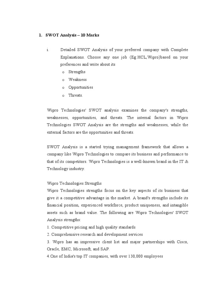 Wipro SWOT Analysis Overview | PDF | Swot Analysis | Brand