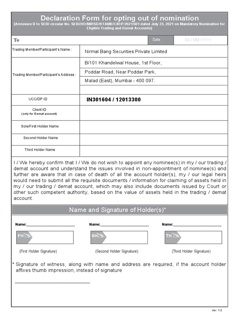 Nomination Opt-Out Declaration Form | PDF | Law