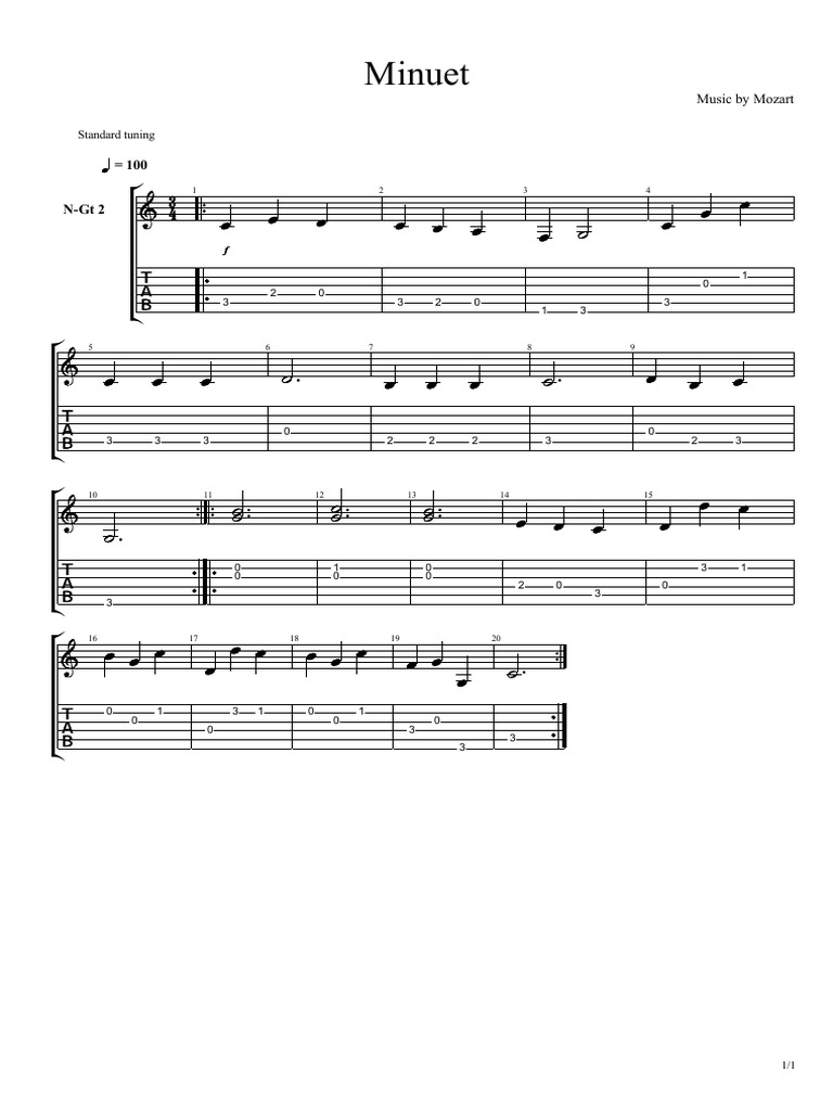 Mozart - Minuet Guitar 2 | Descargar gratis PDF | Guitar Family ...