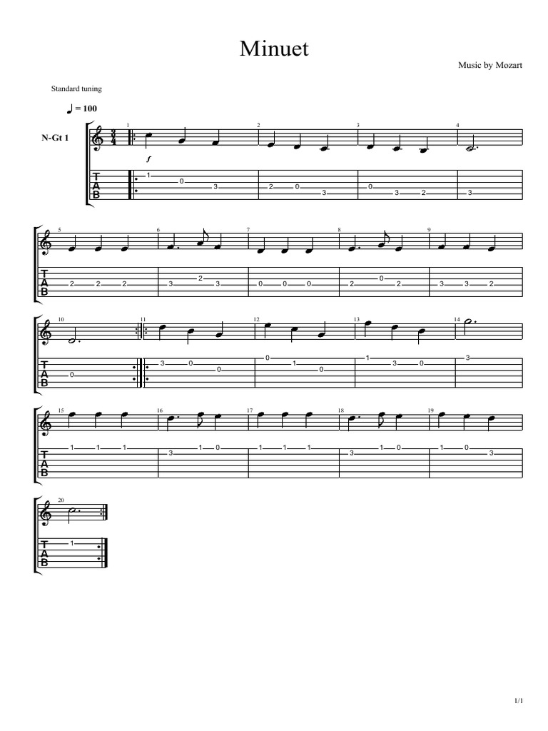 Minuet for Guitar by Mozart | PDF