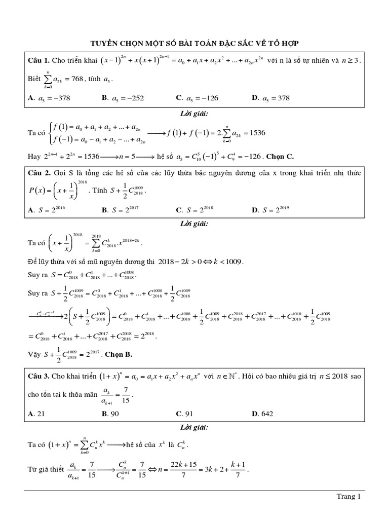 Tuyen Chon Mot So Bai Toan Dac Sac Ve To Hop | PDF